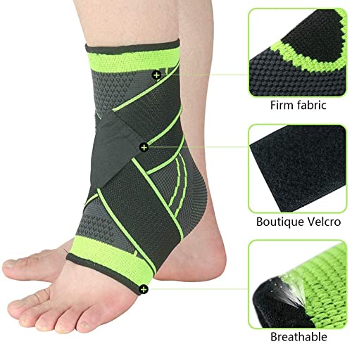Ankle Brace Protector Sleeves Adjustable,Alleviate Achilles Tendon Pain, Sprain, Sports Injury Healing Stabilizer (Green)
