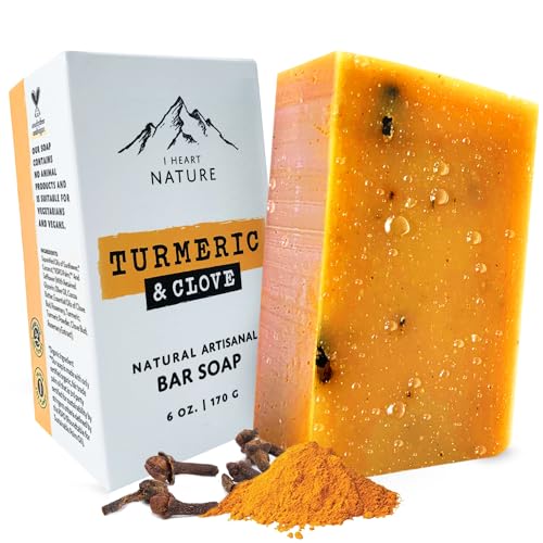 Organic Turmeric Soap with Clove Bud (Large 6 Ounce) - Long Lasting Rich Creamy Lather - Face & Body Wash Bar - Bright Beautiful Natural Glowing Skin