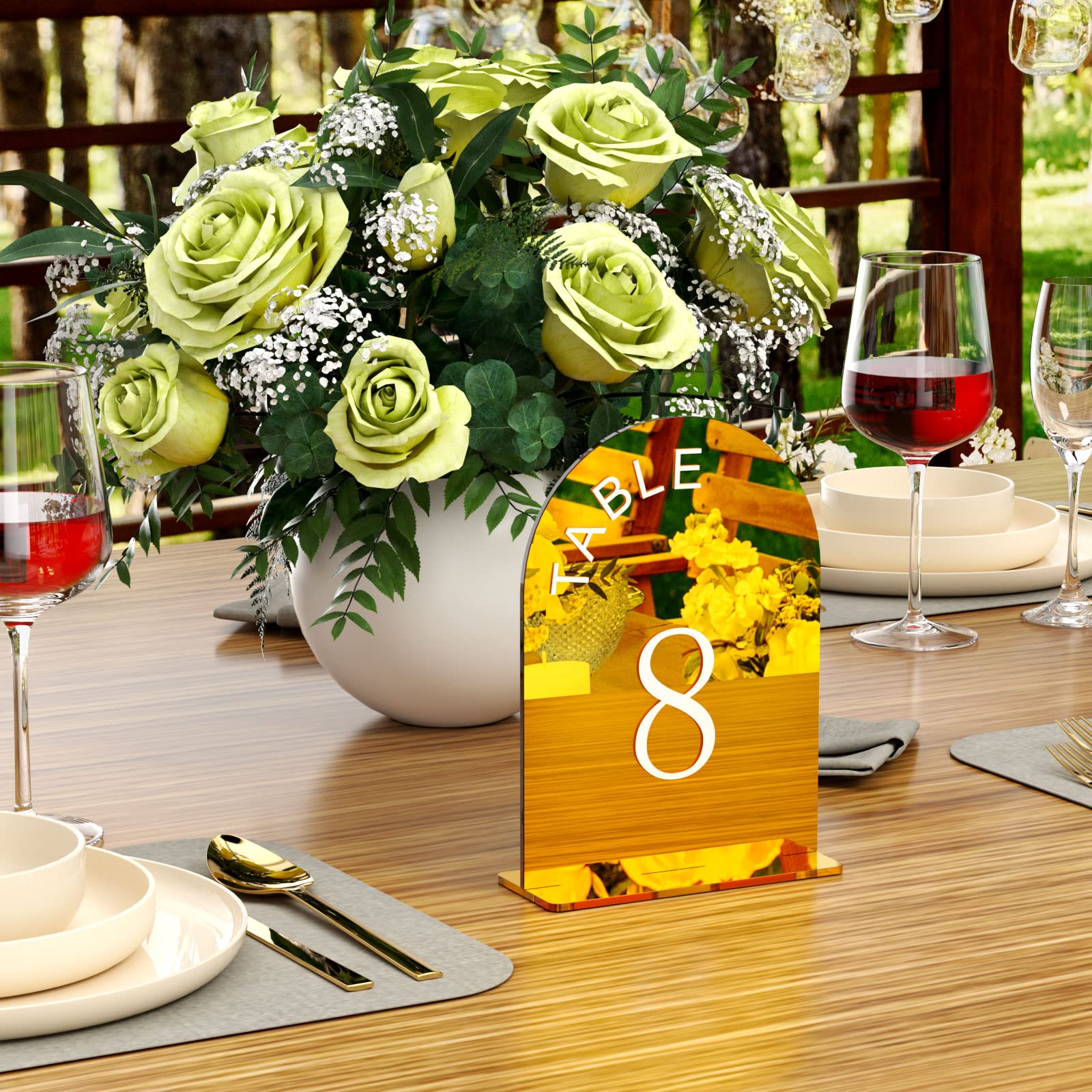 Nuggicet 15pcs Gold Mirror Table Numbers, 5"x7"Arch Wedding Table Numbers Stand for Any Party Occasion,Party Decoration,Modern Acrylic Table Sign Holder(Number1-15)