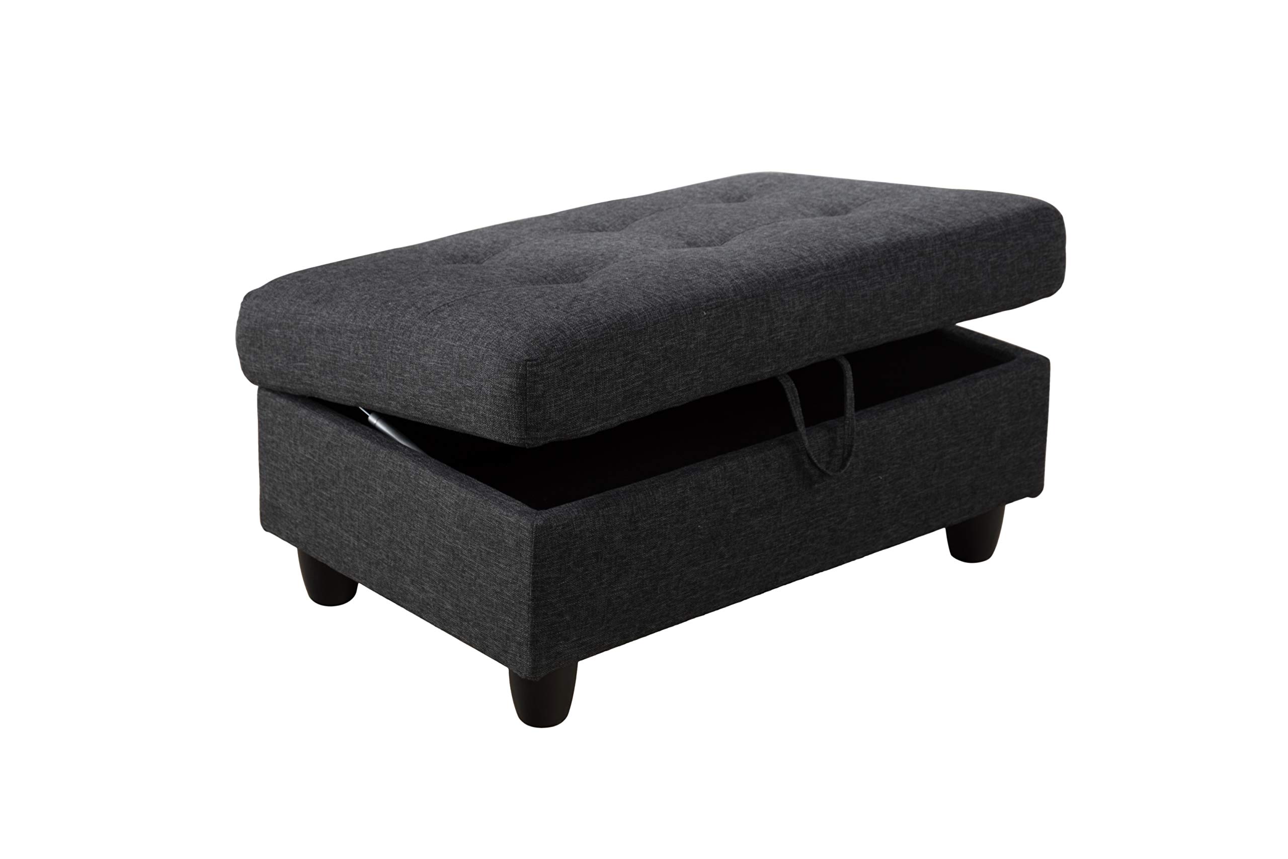 AYCP Fine Furniture Sectional Sofa Couch,L-Shaped Modern Style w/Storage Ottoman 3-Piece for Living Room|Linen Upholstery|(2) Toss Pillows(Left Hand Facing, Black)