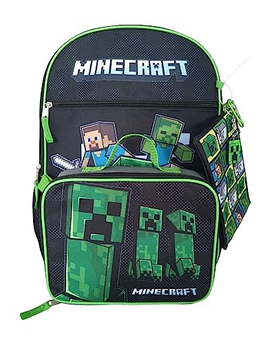 Bioworld Minecraft Creepers 5pc Backpack Bookbag Set Licensed