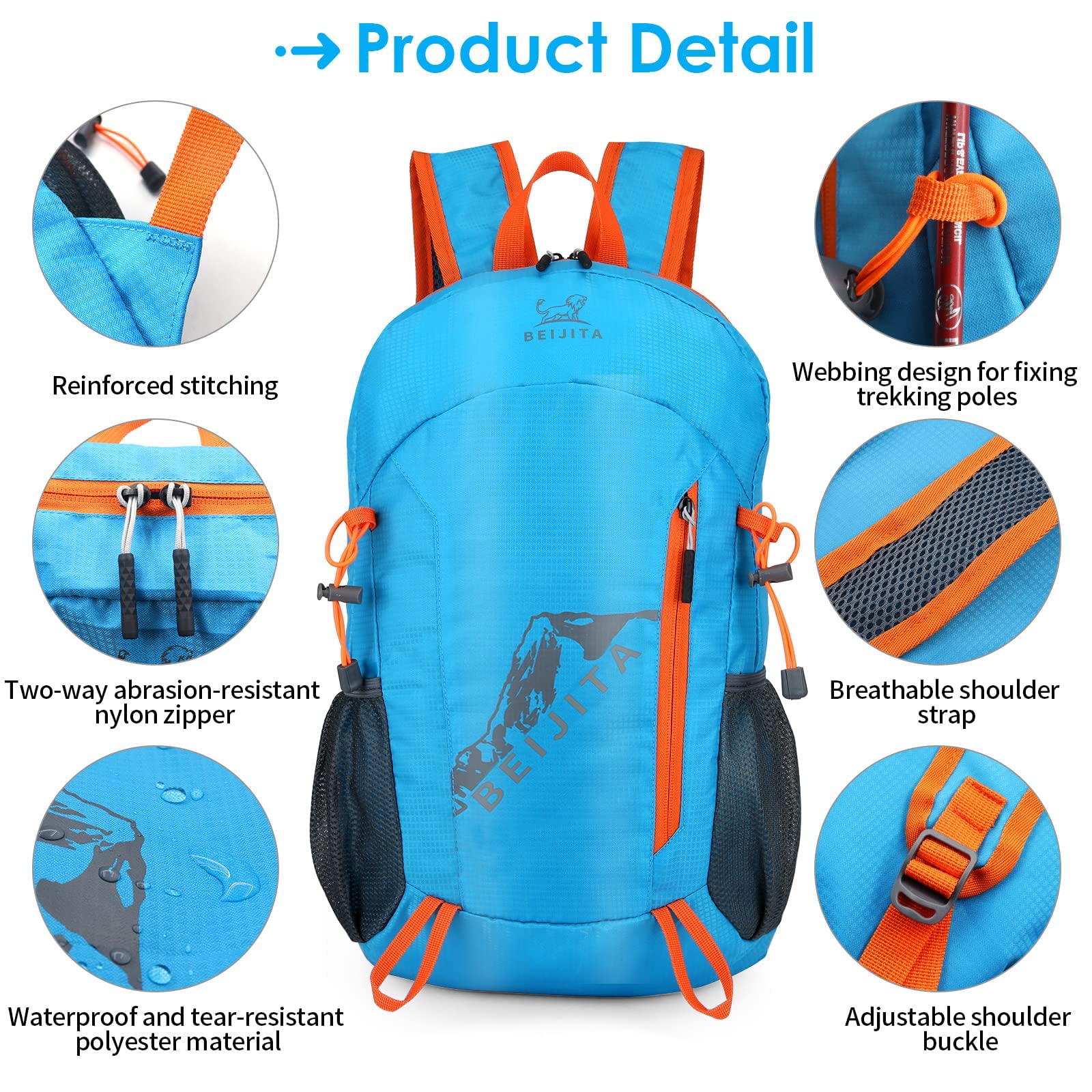 BEIJITA 20L Lightweight Hiking Backpack, Foldable Waterproof Back Pack, Packable Small Travel Backpack for Men, Ultra Lightweight Backpack for Women Men(Black)