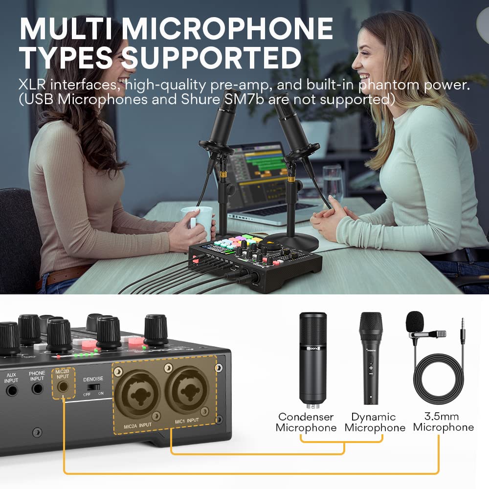 Audio Interface with DJ Mixer and Sound Card, Maonocaster Portable ALL-IN-ONE Podcast Production Studio with XLR Condenser Microphone for Guitar, Live Streaming, PC, Recording, and Gaming (AM100 K0)