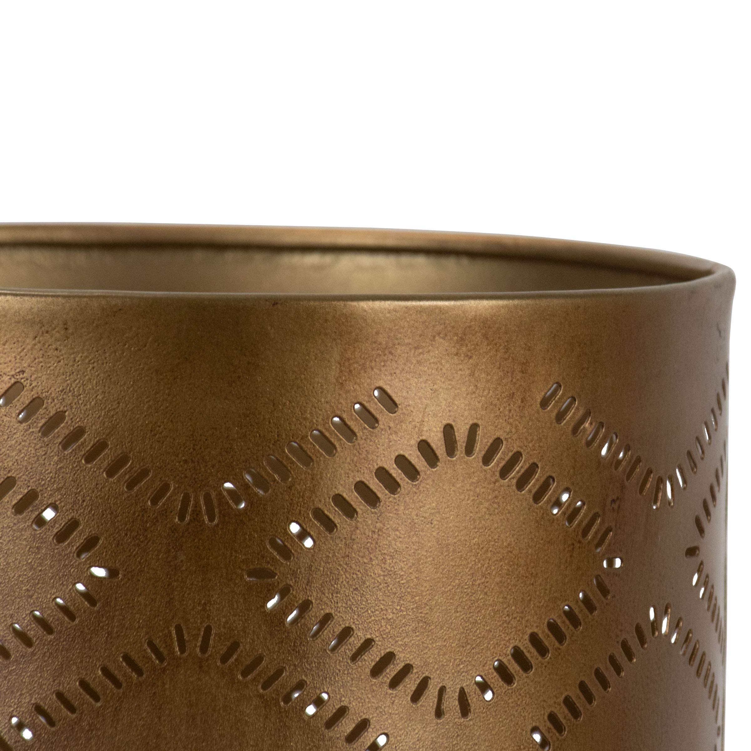 Foreside Home & Garden Brass Antique Large Pierced Metal Pillar Candle Holder