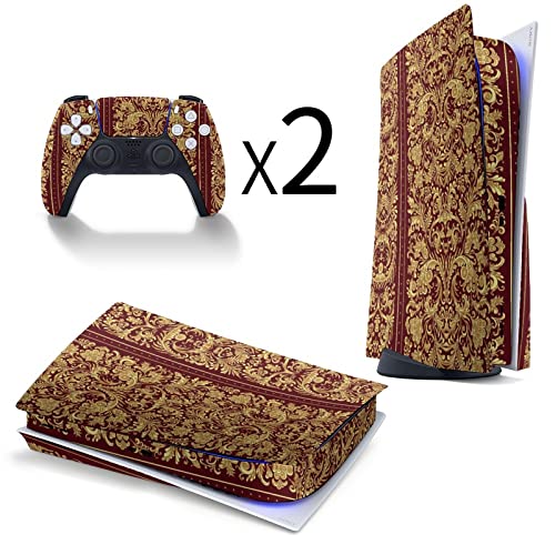 Baroque Golden Flower Full Protective Skin Cover Design Wrap Decal Sticker Compatible with PS5 Disk Version Console and Controller
