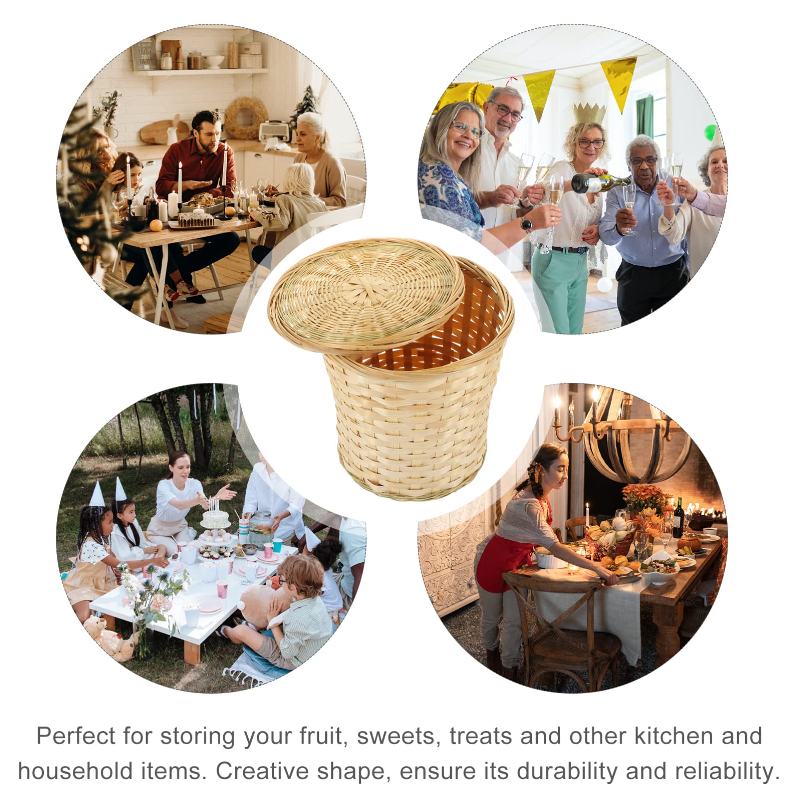 Hemoton 2pcs Small Woven Basket with Lid Rattan Trash Can Wastebasket Wicker Round Trash Bin Woven Storage Basket Decorative Egg Basket Laundry Hamper Flower Pots Planter Holder