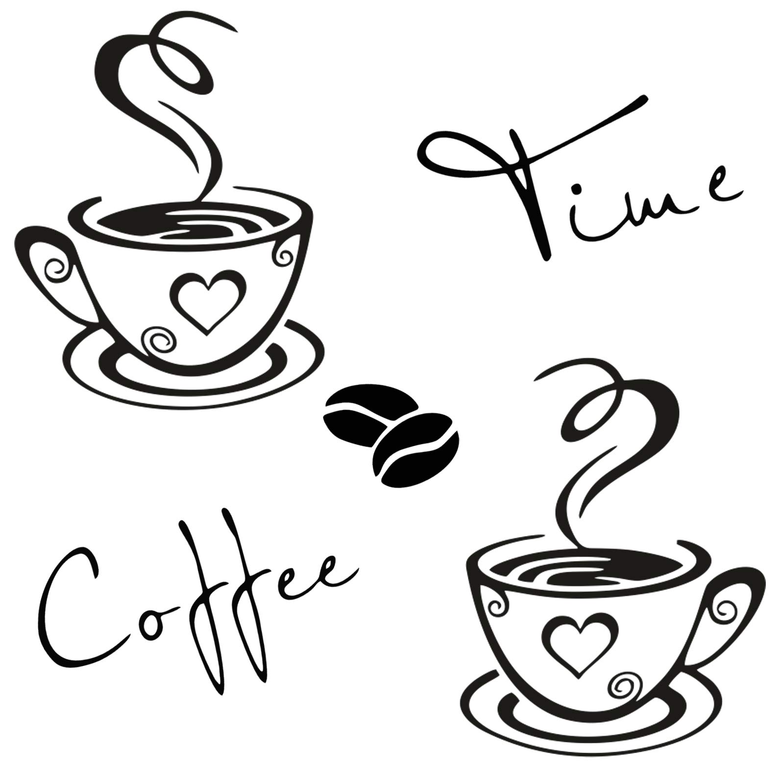CUNYA 2 Sets Kitchen Wall Decor Stickers, Cups Coffee Time Quotes Decals with Beans Mural, Peel and Stick Wallpaper, DIY Removable Wall Art Decals Mural Posters Home Decor