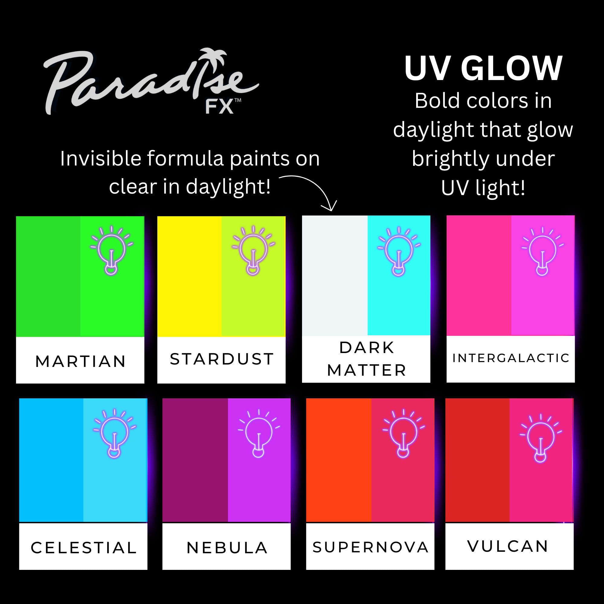 Mehron Makeup Paradise FX Neon UV Glow 8 Color Palette | Magnetic Refillable Special Effects Paint Palette | Professional Water Activated Paint for Raves, Costumes, SFX, Halloween, & Cosplay