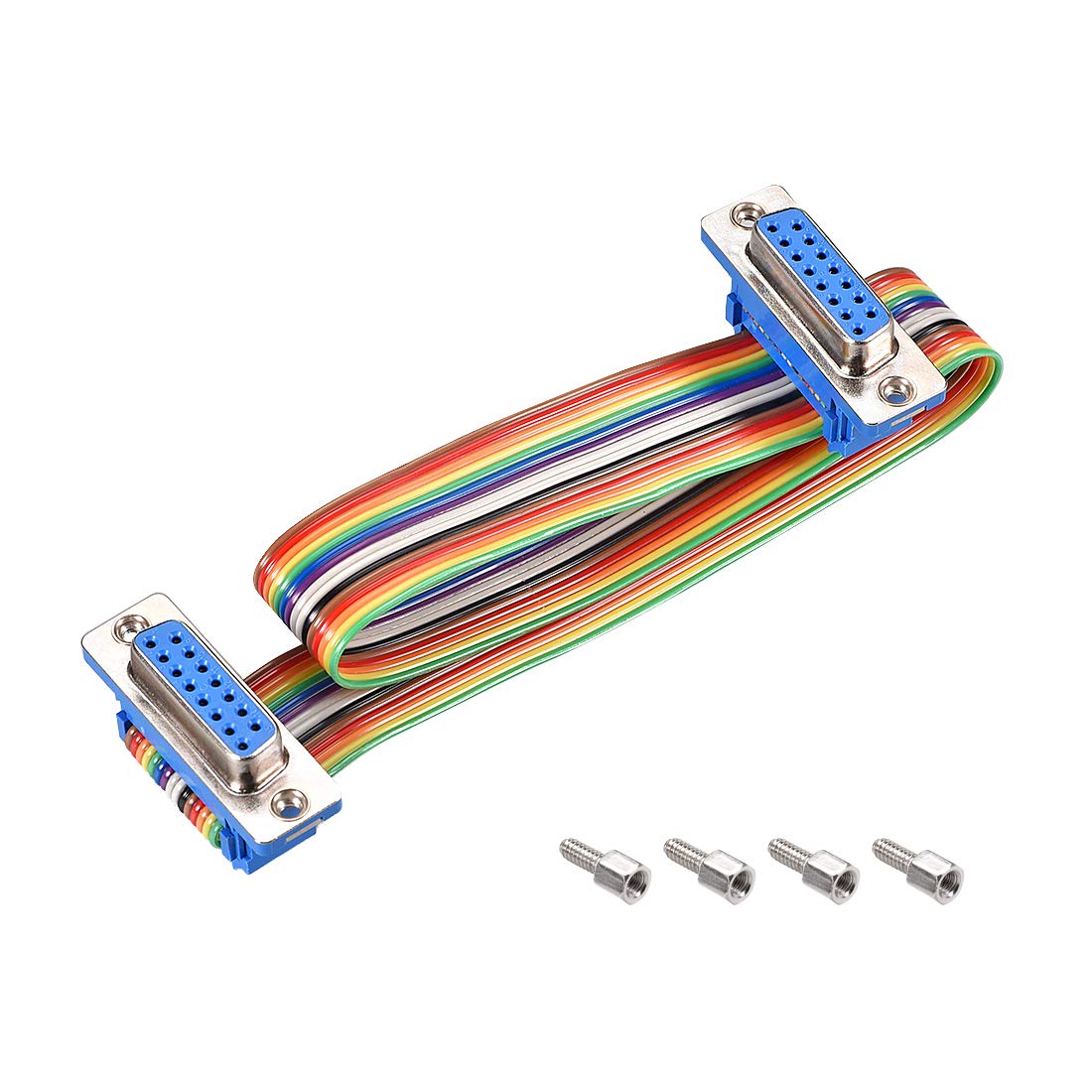 uxcell IDC Rainbow Wire Flat Ribbon Cable DB15 Female to DB15 Female Connector 2.54mm Pitch 11.8inch Length
