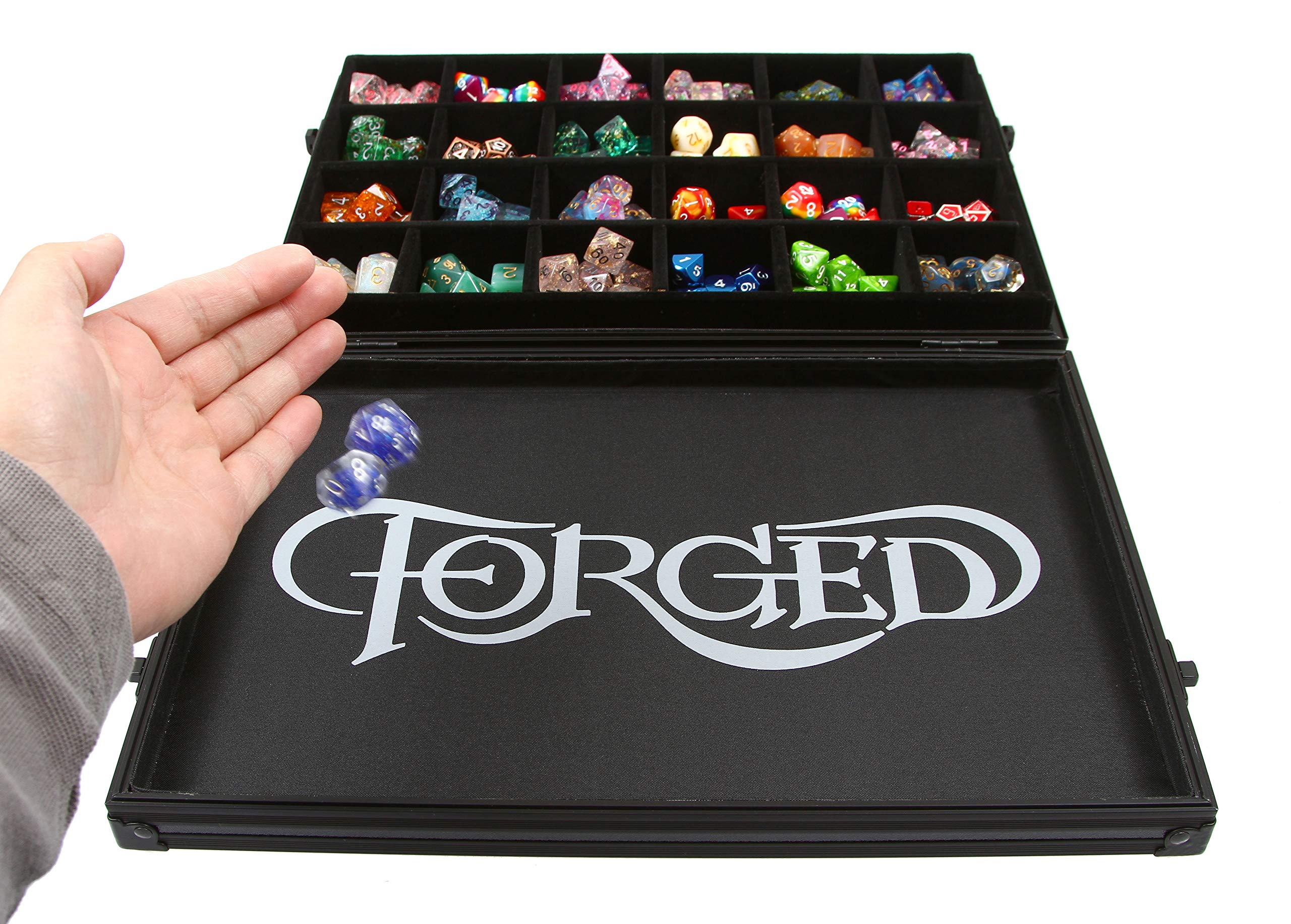Forged Dice Co. Dice Display Case and Rolling Tray with Removable Divided Dice Tray - Storage Box Holds up to 240 Metal or Plastic Polyhedral Dice Sets - Great for Dice Collectors or RPG D&D Games