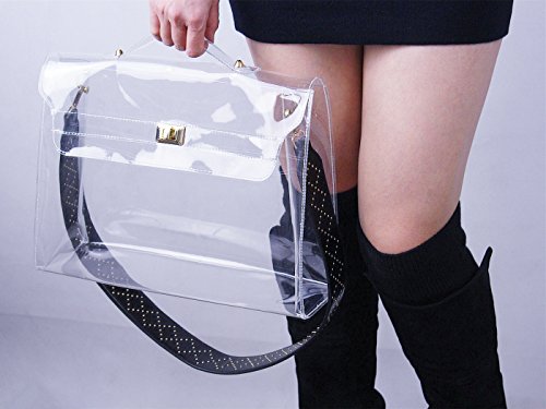 Flada Clear Handbag Purse Stadium Approved Transparent Crossbody Shoulder Bag for Women Clear With Black Strap