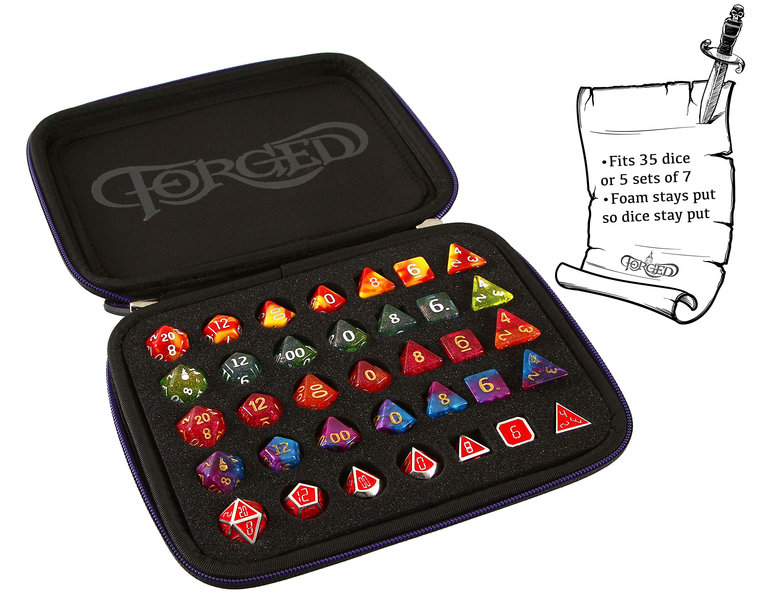 Forged Dice Co. Dice Storage Case with Foam Insert - Storage Box Holds 35 Individual Metal or Plastic Polyhedral Dice or 5 Sets of Dice - Display Case Works with DND and Dungeons & Dragons Game Dice