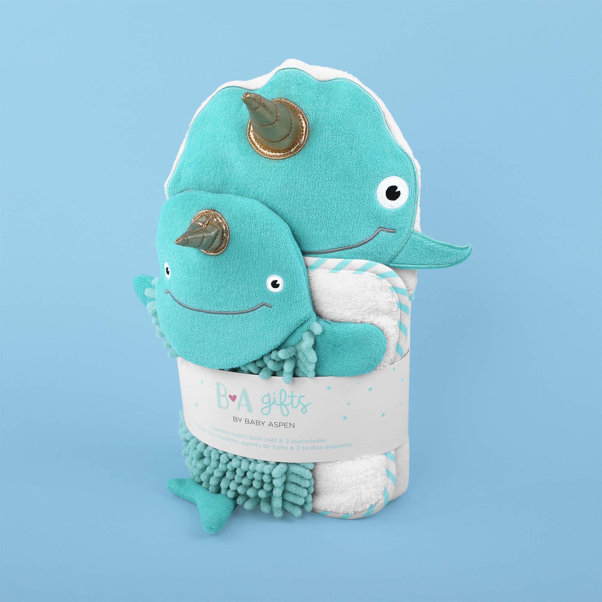 Baby Aspen Four-Piece Narwhal Bath Gift Set, Blue, One Size, BA14113NA