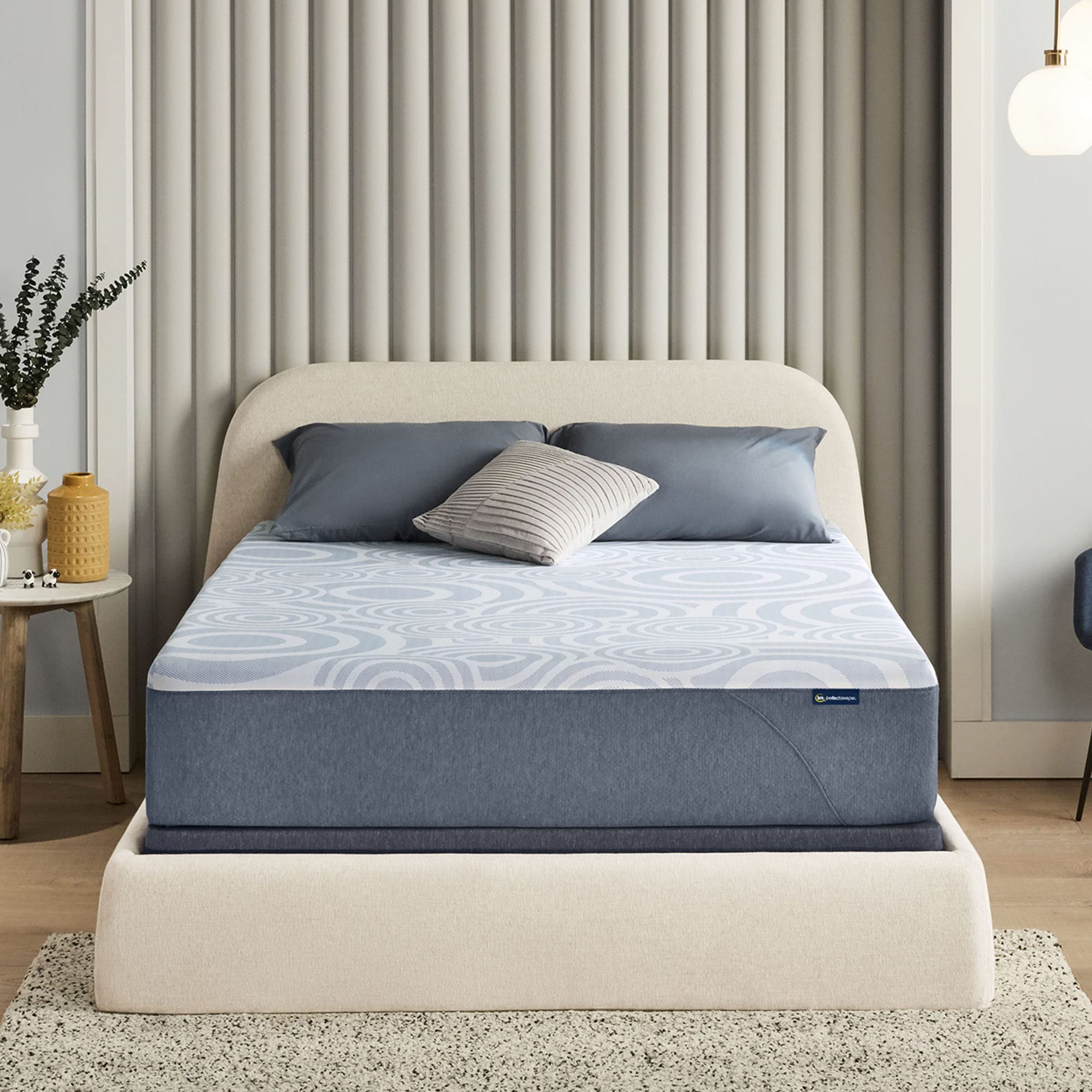 Serta Perfect Sleeper 12 Inch Full Gel Memory Foam Mattress, Medium, USA Built, 100-Night Trial, CertiPUR-US Certified - Splendid Slumber, White and Dark Blue