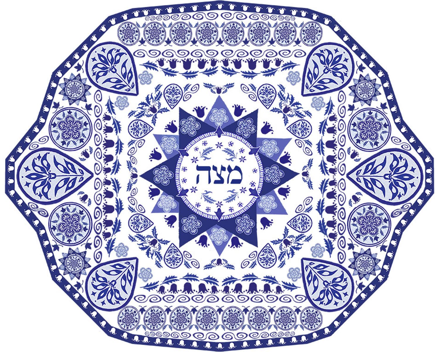 Aviv Judaica Prestigious Passover Seder Dinnerware Renaissance Set, Includes Round Porcelain Seder Plate, Square Matzo Tray, Silk Matza Cover & Afikoman Bag Magnificent Passover Decoration Dishware