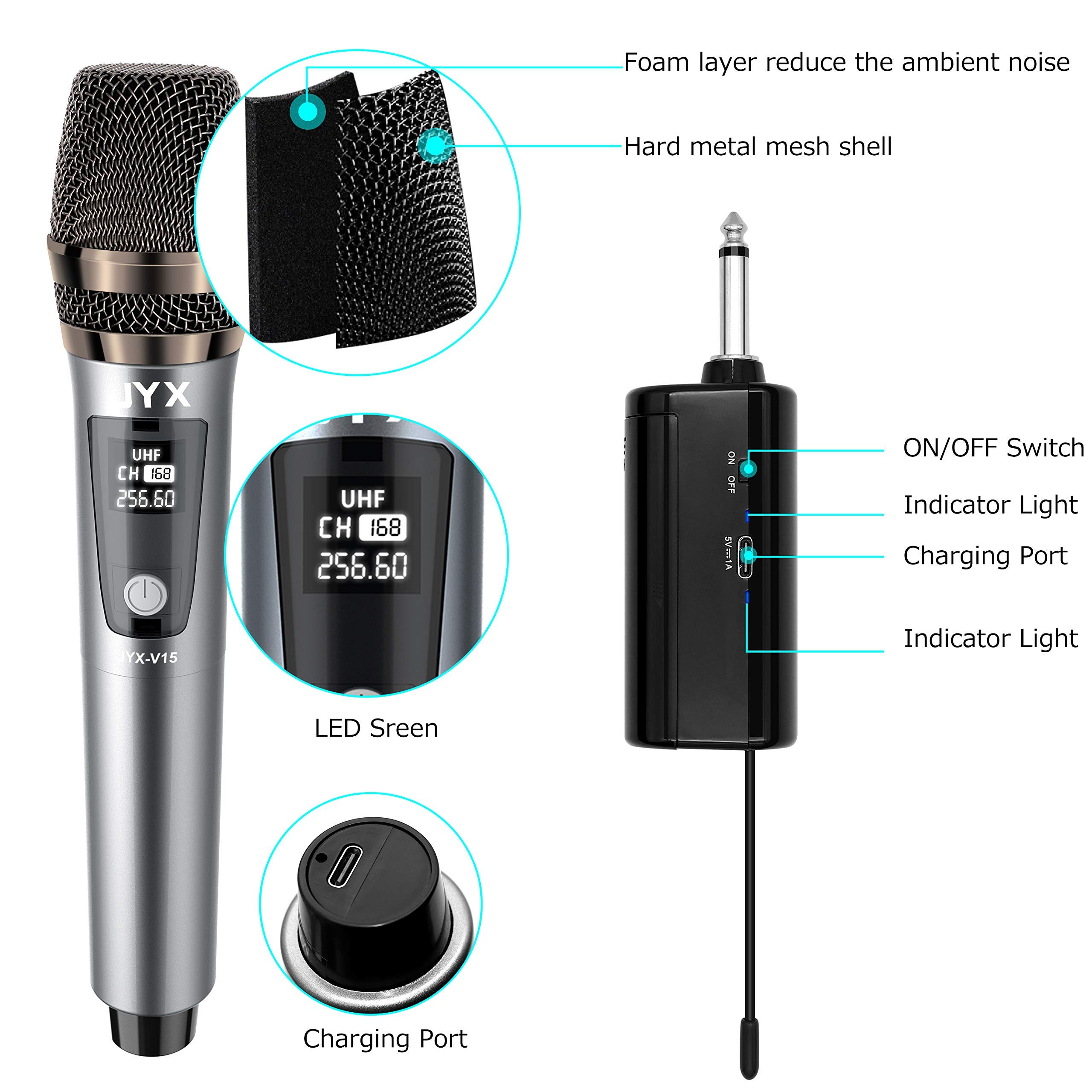 JYX Karaoke Machine with Three Wireless Microphones, Portable Bluetooth Speaker with Shoulder Strap, HD Sound PA System Support TWS, Radio, AUX In, REC, Bass&Treble for Outdoor Party/Meeting