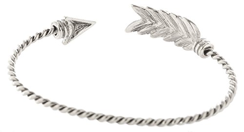 Artisan Owl Arrow Cuff Feather Bracelet - Silver Tone
