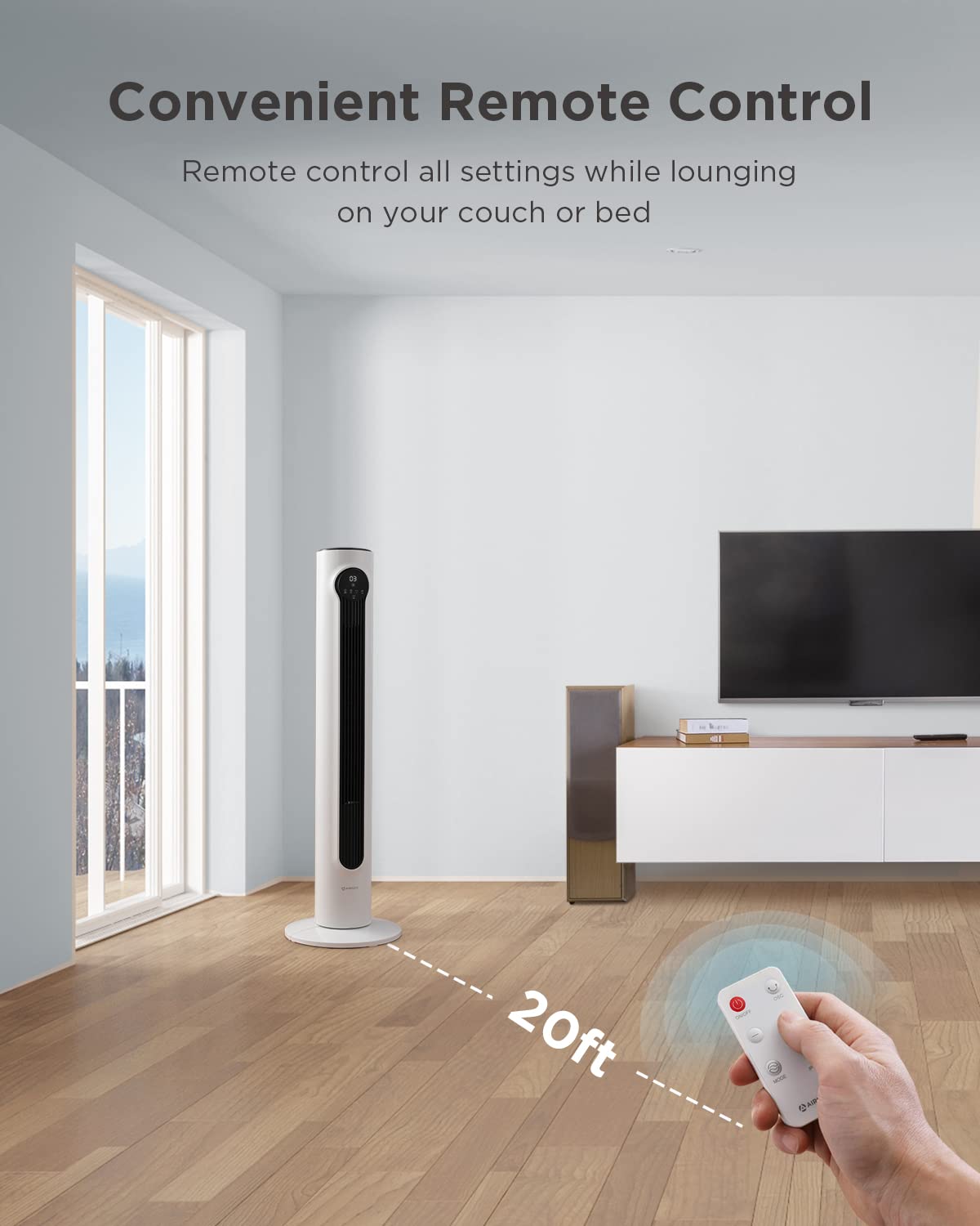 AIRMATE Tower Fan with Remote, 42in Silent Oscillating Fan, Bladeless Standing Fan, 3 Modes 8 Speeds, LED Display Touchpad Multifan, 8H Timer Floor Fan for Bedroom Home Office Portable