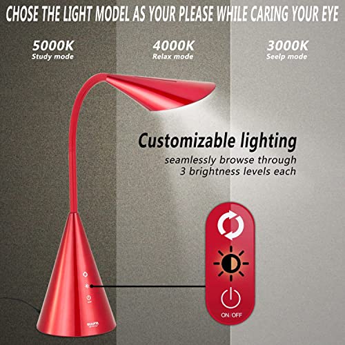 Anivia LED Desk Lamp for Bedroom, Table Lamp for Living Room for Reading & Working, Lamp with 4 Lighting Modes, Touch Lamp with Sensitive Control, Eye-Caring Office/Bedside Lamp (Red)