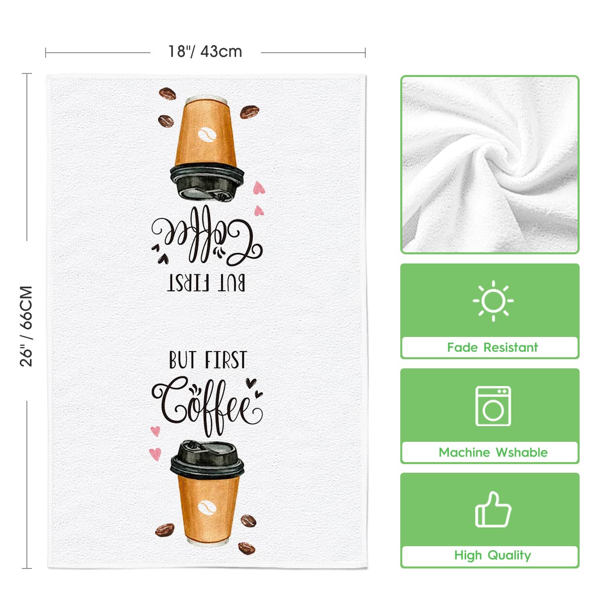 Artoid Mode But First Coffee Kitchen Towels Dish Towels, 18x26 Inch Seasonal Wedding Mug Coffee Bean bar Decoration Hand Towels Set of 4