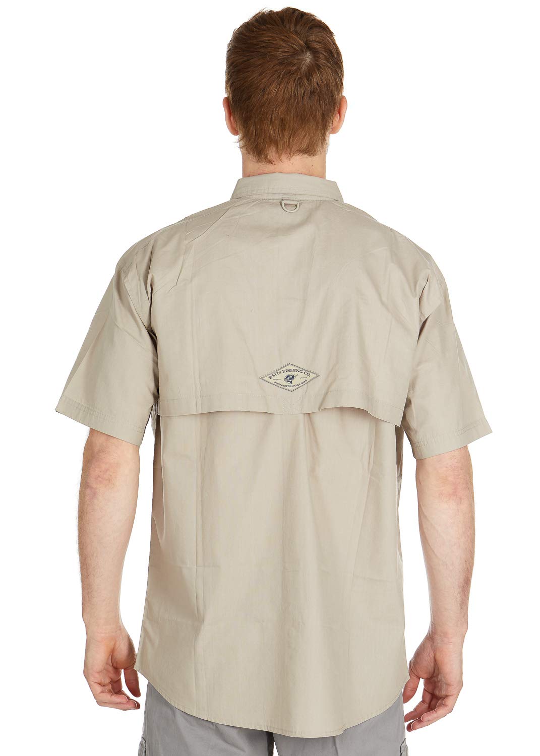 Baits Fishing Company | Men's Performance Fishing Shirt | Short Sleeve | Button Down | Vented | 100% Cotton (Sand, Large)