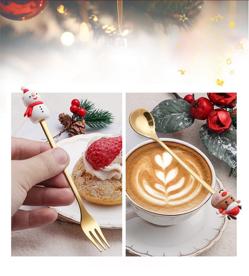 Christmas Coffee Spoons Coffee Stirrers Cake spoon Premium Stainless Steel Ice Tea Spoons, Ice Cream Spoon, Cocktail Stirring Spoons Set of 4(Silver colorr)