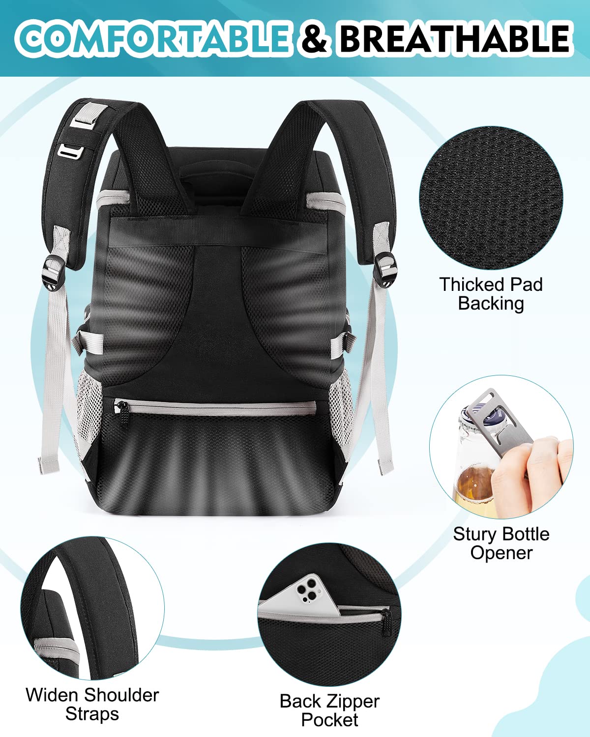 Backpack Cooler Insulated Leak Proof 36 Cans for Women Men, Waterproof Backpack Cooler Bag with Double Decks, Portable Lightweight Lunch Backpack Work Beach Travel Camping Picnic Fishing Hiking Cooler