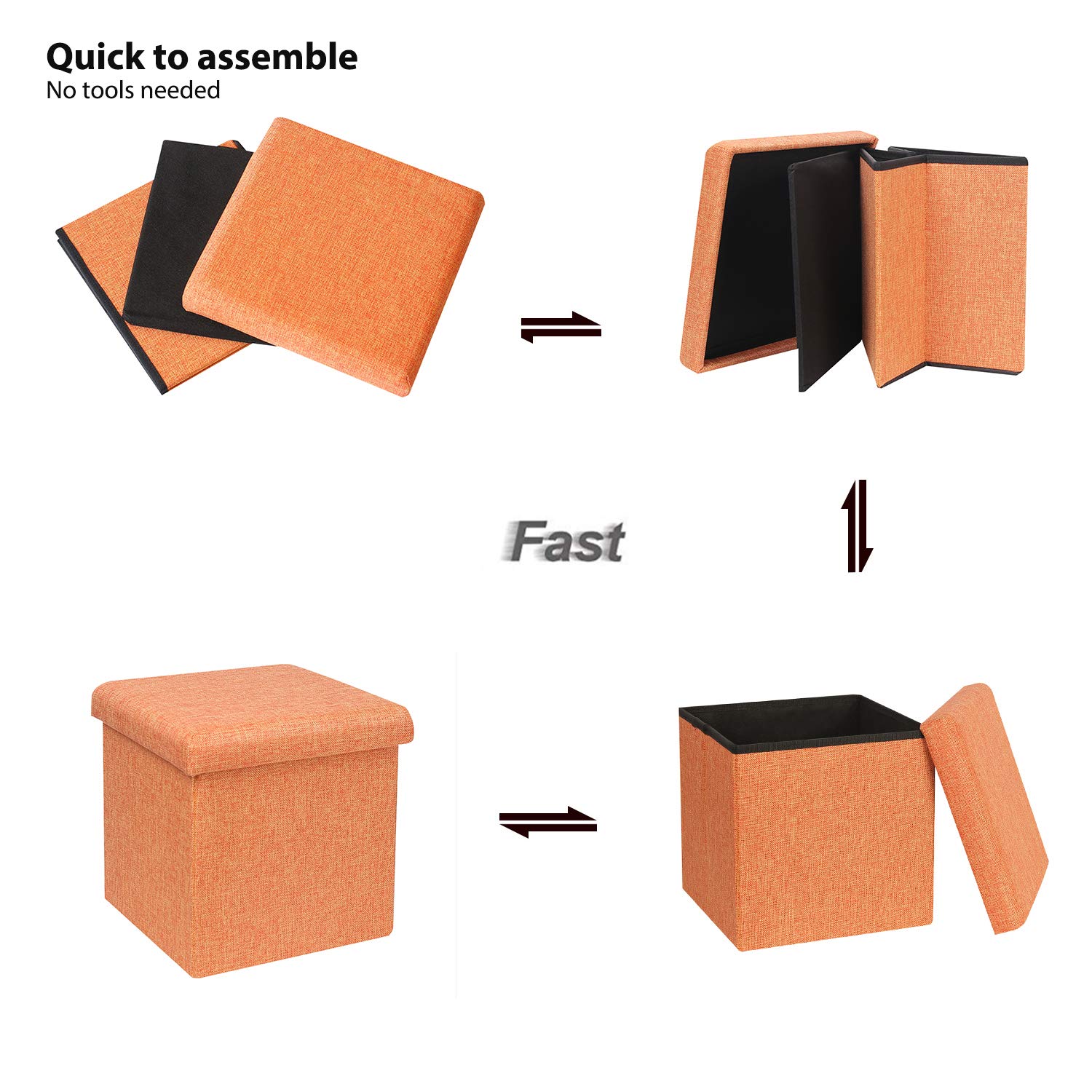 B FSOBEIIALEO Storage Ottoman Cube, Linen Small Foot Seat,for Living Room, Bedroom, Home Office, Dorm Storage Footrest Orange 11.8"x11.8"x11.8"