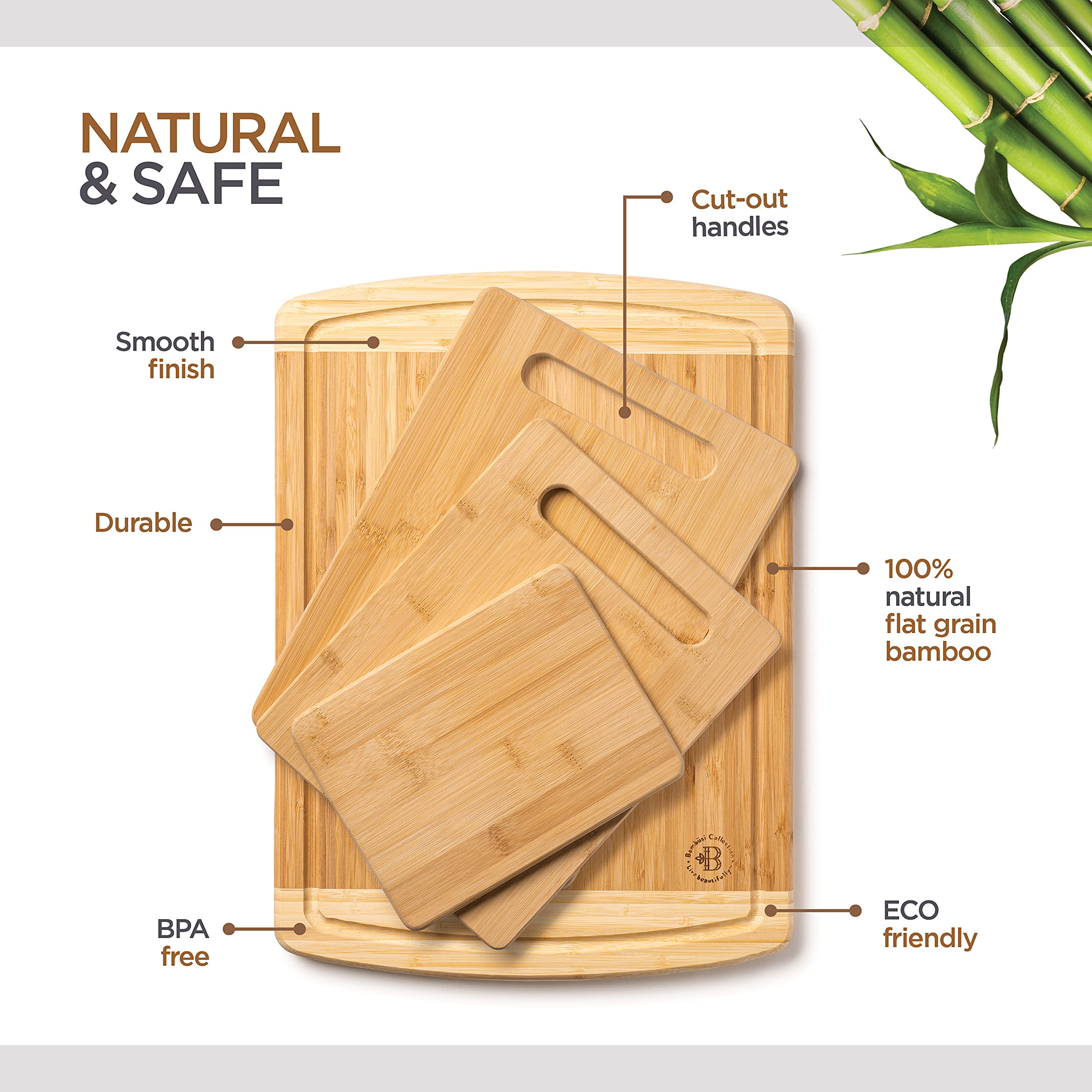 Bamboo Cheese Board and Bamboo Cutting Board Set of 4