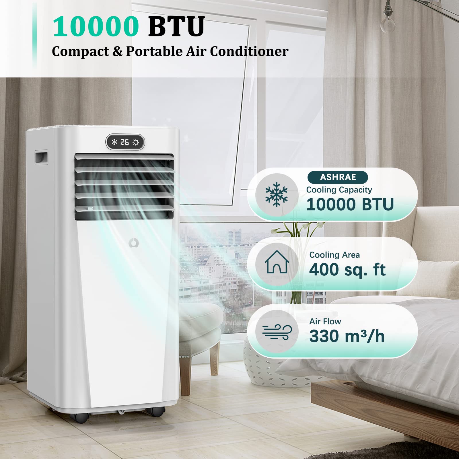 AirOrig Portable Air Conditioners 8000 BTU with Dehumidifier, Fan, Cool Modes, 3-in-1 Portable AC Unit for Rooms up to 350 sq.ft with Remote Control Includes Window Mount Kit