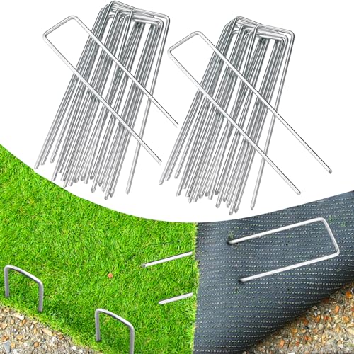 BEBEKULA 100 Pack 6 Inch Garden Stakes, Galvanized Landscape Staples for Weed Barrier Fabric, Heavy Duty Sod Pins Securing Pegs Netting Ground Sheets and Fleece, Ground Cover, Irrigation Tubing
