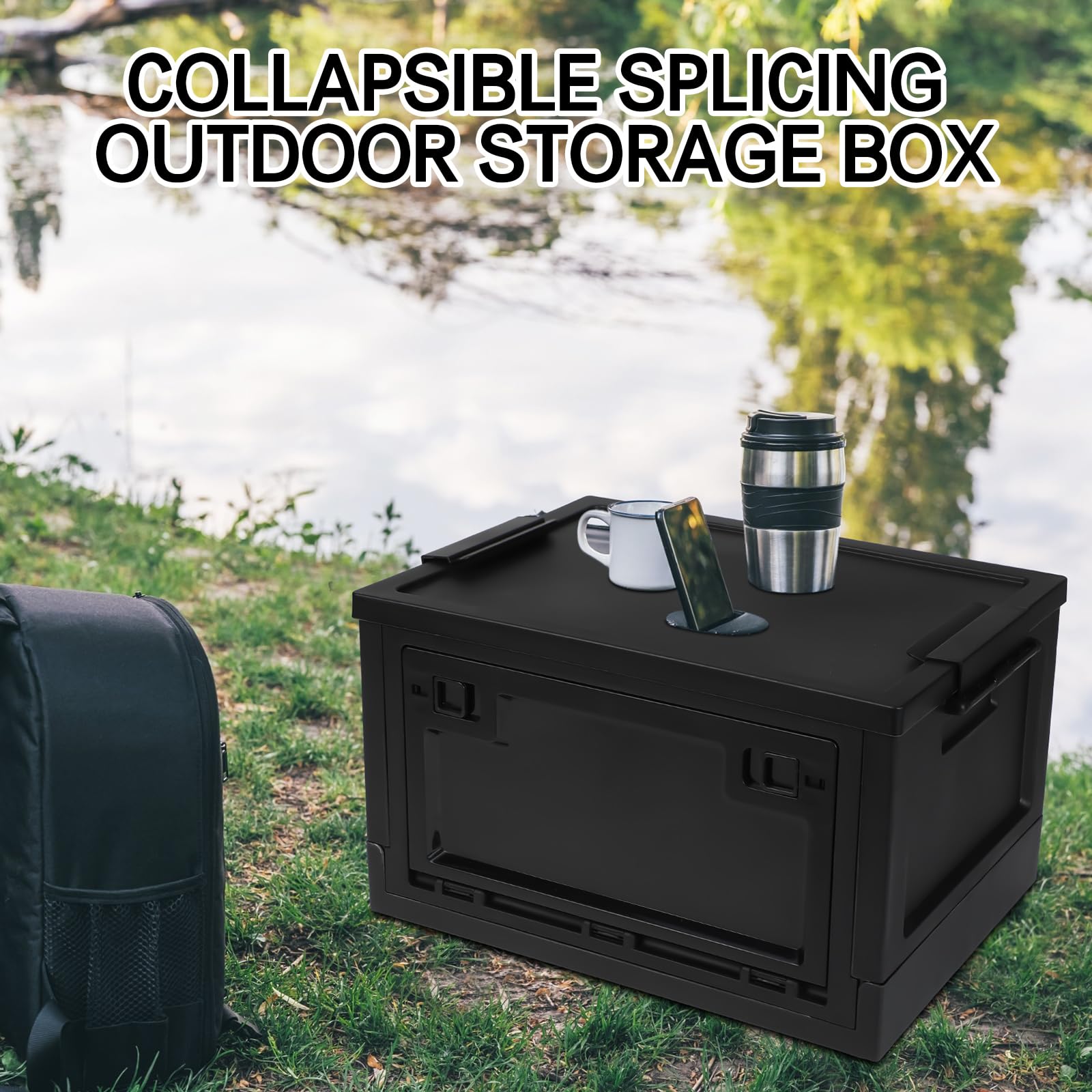 Burbell 2 Pcs 30 L Foldable Outdoor Storage Box Lockable Plastic Deck Box Waterproof Patio Storage Box PP Storage Bin for Package Delivery Patio Cushions Gardening Tools UV Resistant