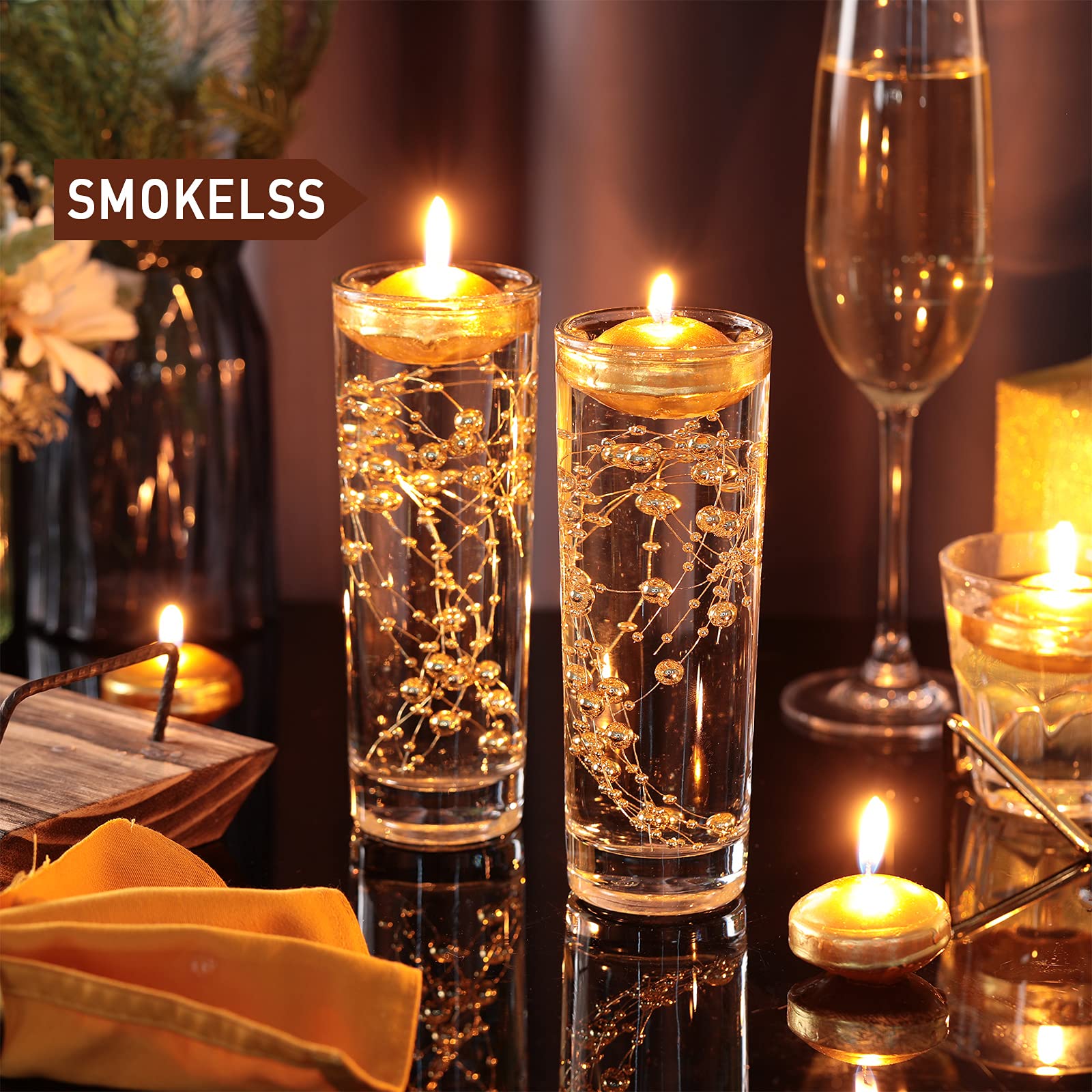 Nuanchu 20 Pcs Mini Floating Candles Small Floating Candles Round Tea Lights Unscented Candles Disc Candles Smooth Wax Floating Candles for Pool Bathtub Dinner Wedding Home Favors(Gold, 0.7 x 1.4 in)