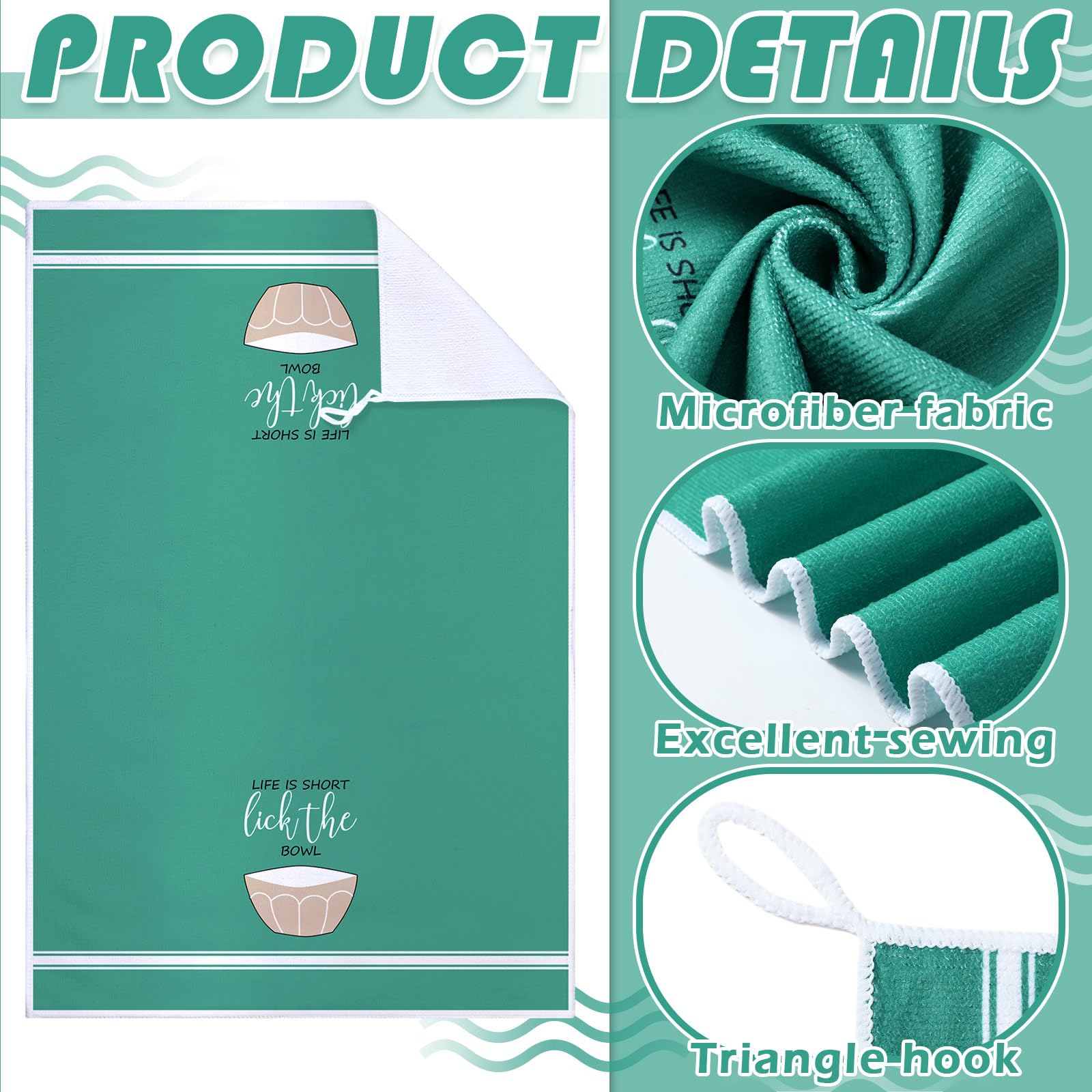 Bencailor 6 Pcs Kitchen Towels Absorbent Dish Towels Decorative Tea Towels Fast Drying Dish Cloths Hanging Reusable Cleaning Dishcloths for Cooking Baking Housewarming (Teal,Baking)