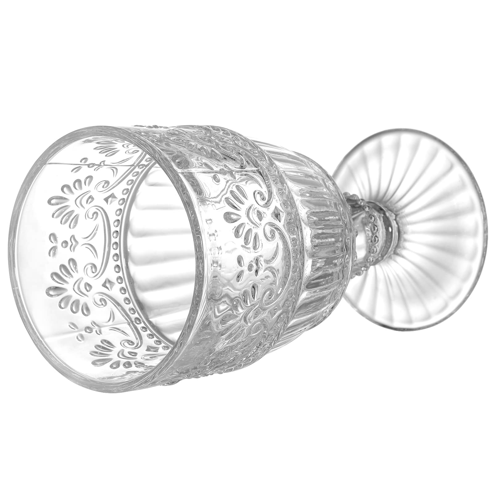 AVLA 6 Pack Glass Goblet, 12 OZ Vintage Wine Glassware, Romantic Wedding Glass Set, Drinking Stemware Beverage Cups for Party, Bar, Champagne, Juice, Beer, Cocktail, Embossed Design
