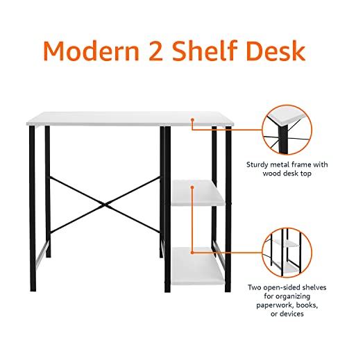 Amazon Basics Classic Home Office Computer Desk with Shelves, 29.5 x 19.6 x 35.5 Inches, White