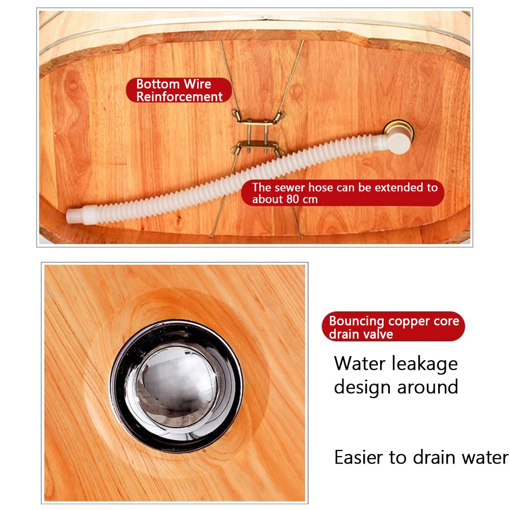 MegLob Freestanding Wooden Bathtub Lit, Solid Wood Deep Soaking Tub with Armrests, Japanese Style Soaker Alone Stand, Spa Hotel Private Bathtub, Beauty Salon Equipment,Cypress,100cm/39.37"