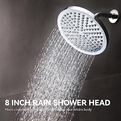 Auterfar Shower Head High Pressure | 8" Large Rain Shower Head | Luxury Shower Experience | Chrome Plated Finish and Adjustable Angles | 126 Anti-Clogging Silicone Nozzles Fixed Showerhead