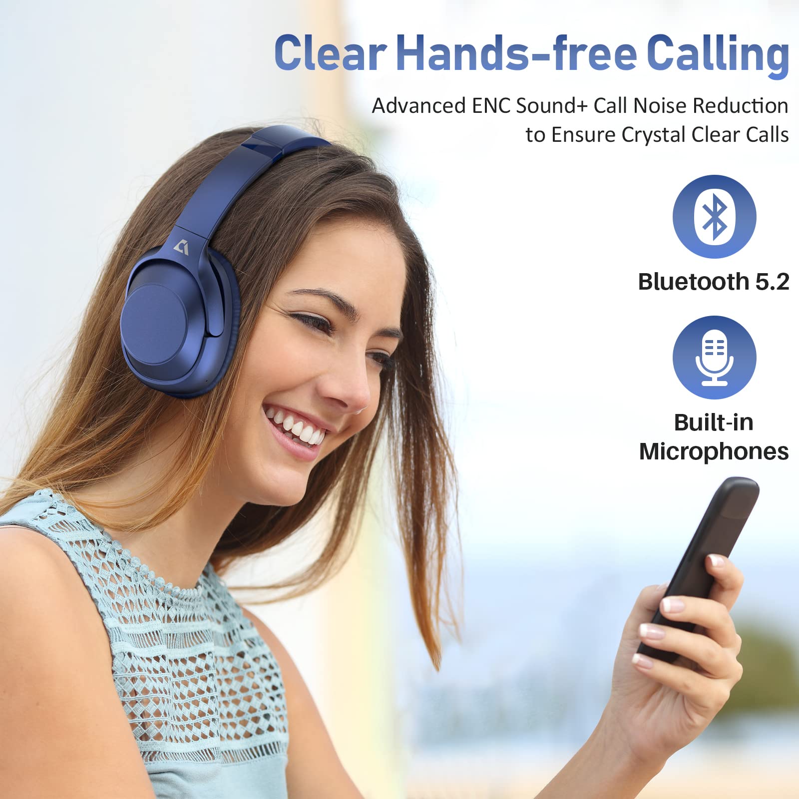 Ankbit Bluetooth 5.2 Hybrid Active Noise Cancelling Headphones for Airplane Travel, Wired and Wireless ANC Over Ear Headphones, 75H Playtime, Bluetooth Headset with Mic for Adults, iPhone, Android