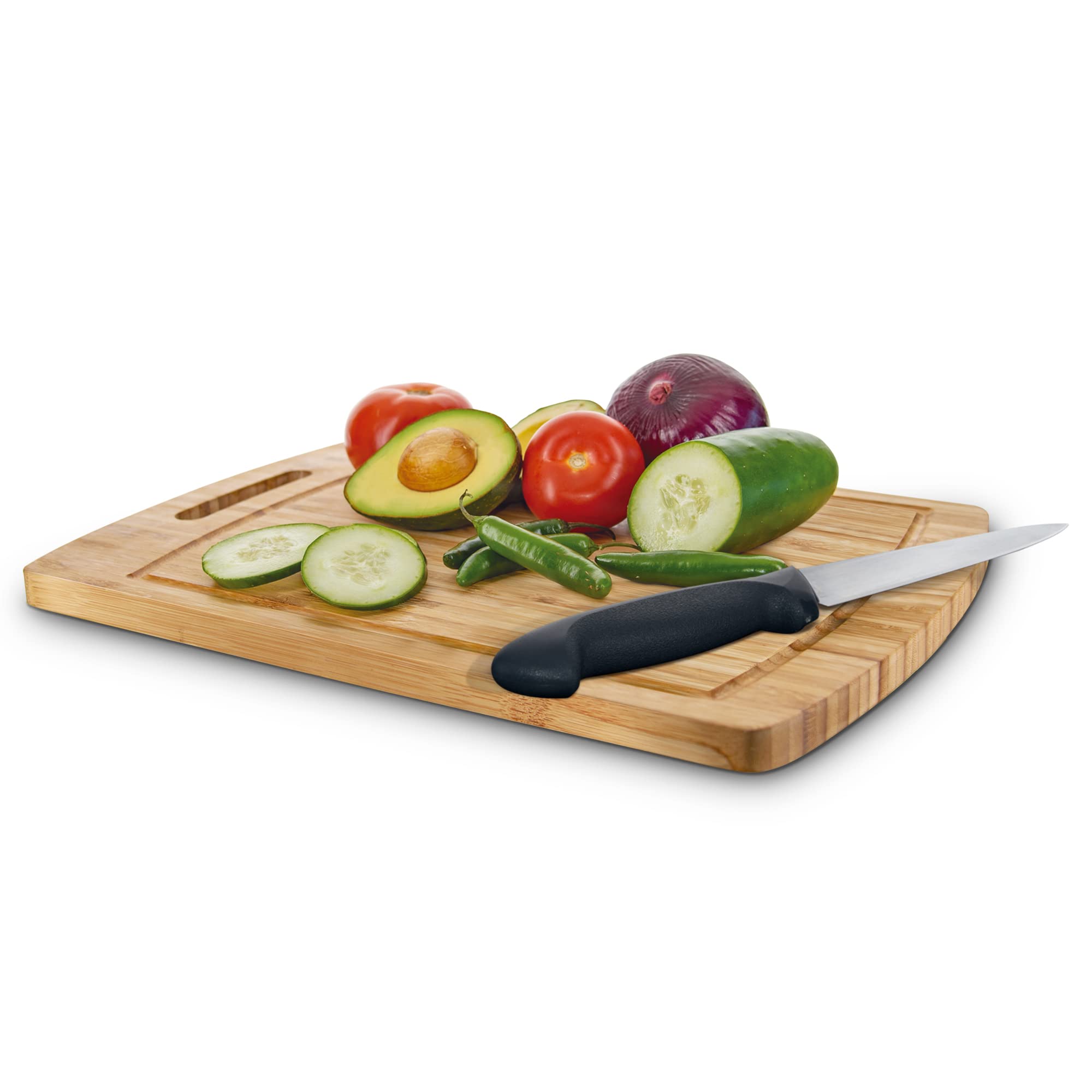 Bamboo Cutting Board for Kitchen with Juice Groove β Thick Chopping Wooden Board for Vegetables, Fruits, Meat, Cheeses and More (With Handle)
