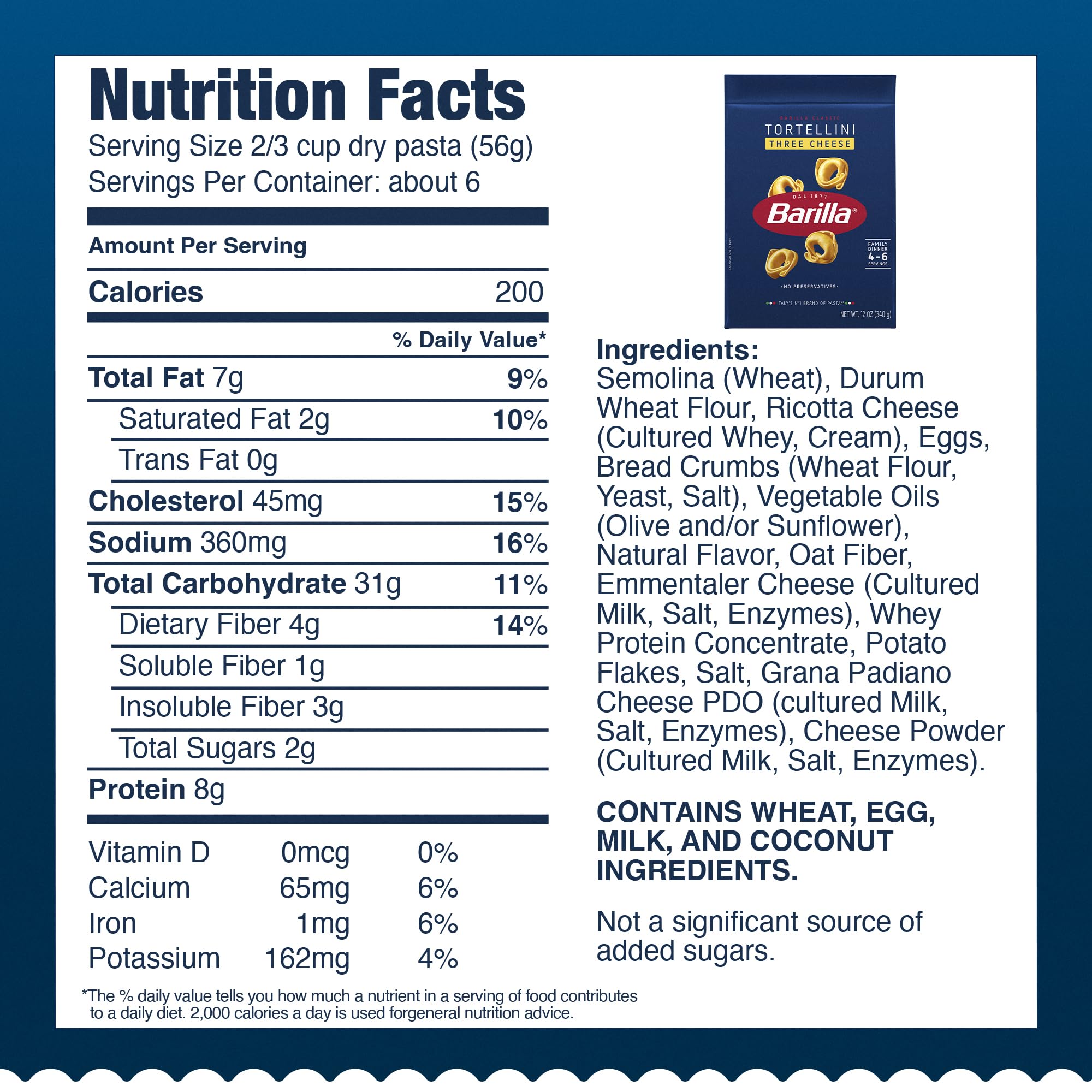 BARILLA Three Cheese Tortellini Pasta, 12 oz. Bag (Pack of 8) - 6 Servings Per Bag - Pantry Friendly Dried Tortellini - Made with Non-GMO Ingredients