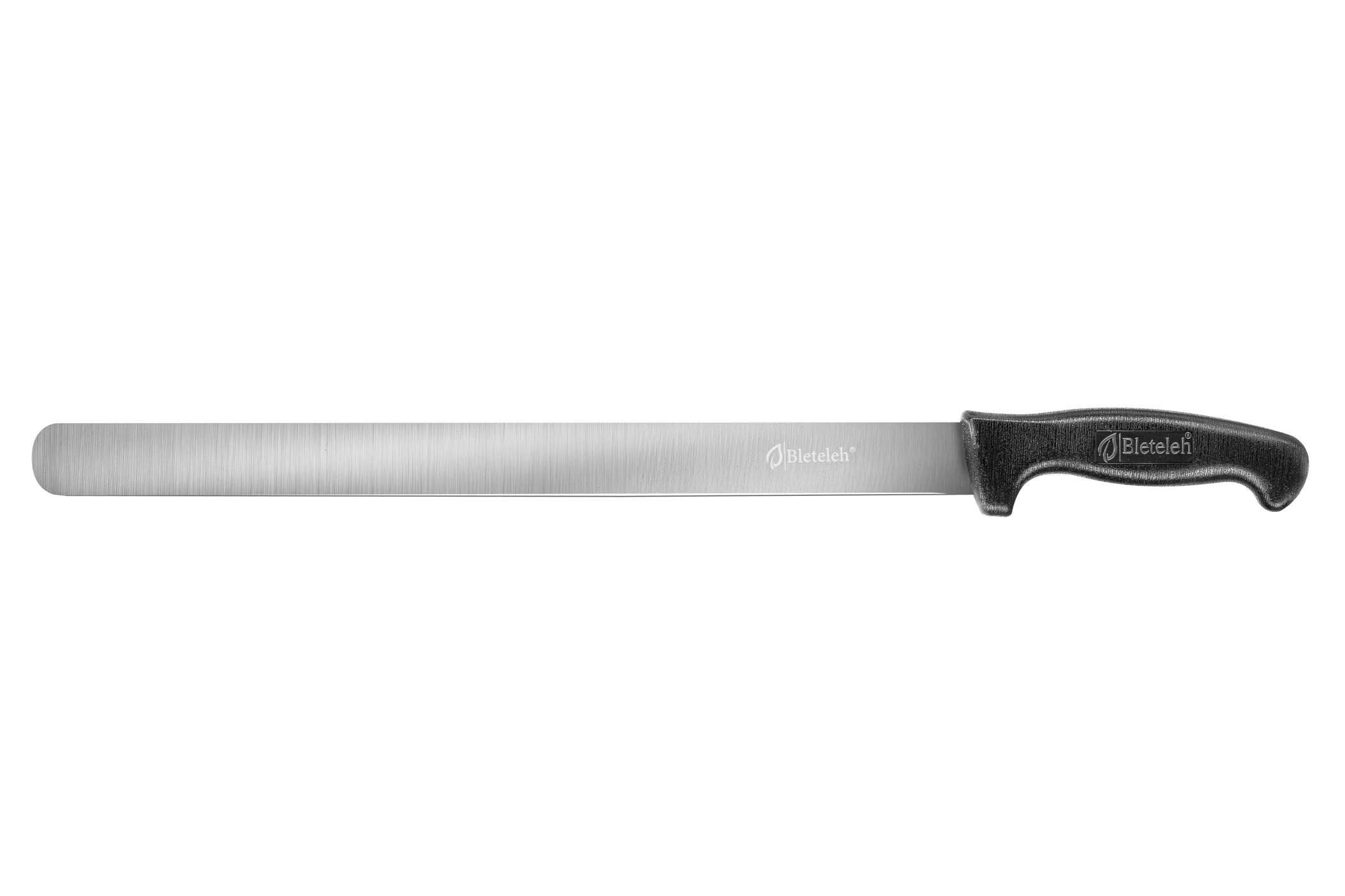Bleteleh Extra-Long 15-inch Blade Slicing Roasting Knife, Straight Blade, Black Handle