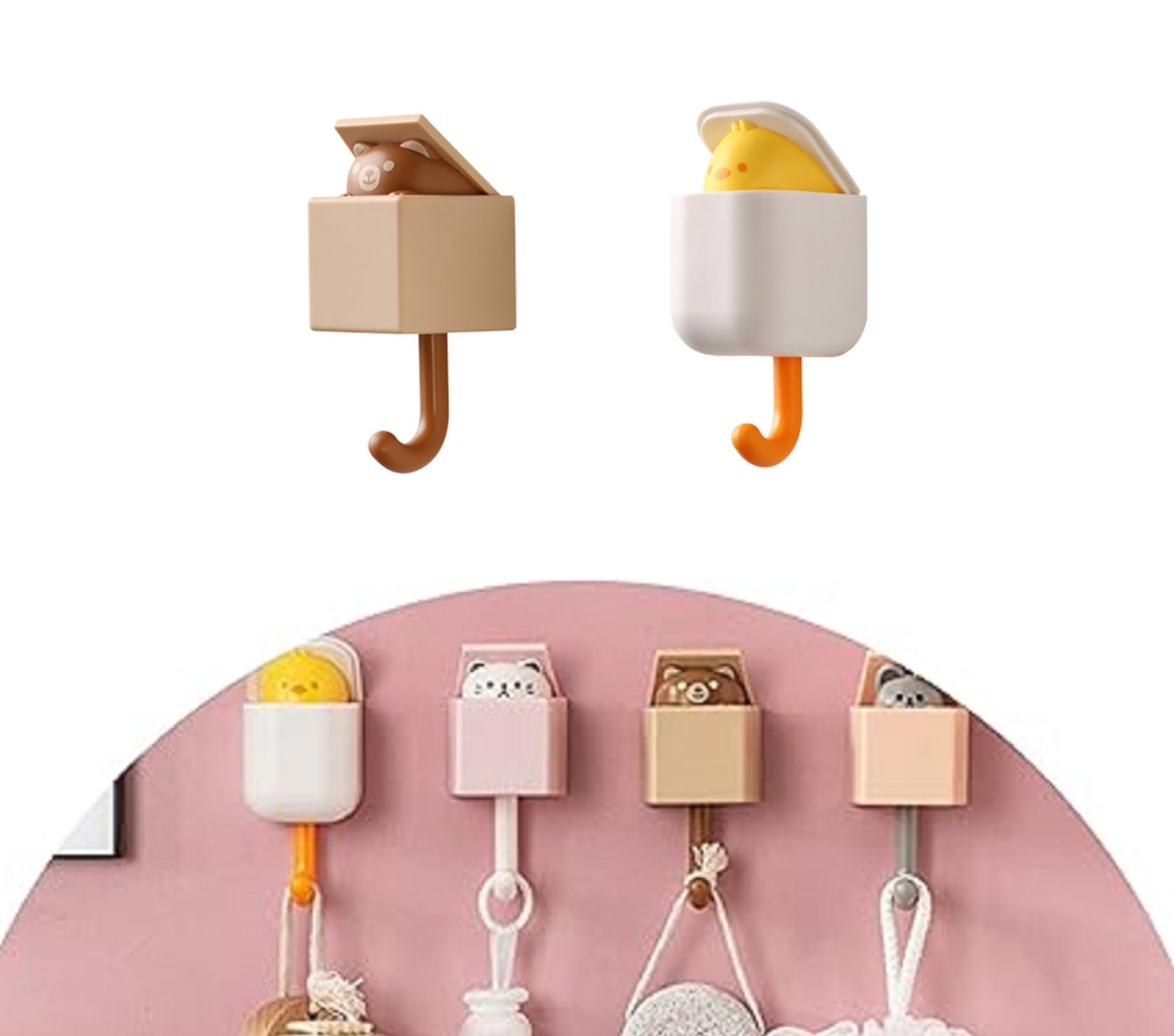PULRYO 2 Pcs Creative Adhesive Coat Hooks, Plastic Pet Wall Hooks for Hanging Key, Bag, Hat, Towel, Backpacks, Cute Cat Adhesive Hooks for Wall Decorations (H)