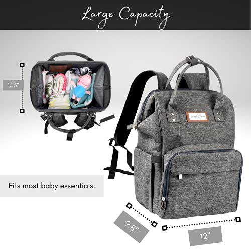 BABY BLISS Diaper Backpack Bag - Waterproof & Scratch-free - Large Capacity with Insulated Bottle Pockets & USB Charging Port - with Changing Mat & Stroller Pram Hooks