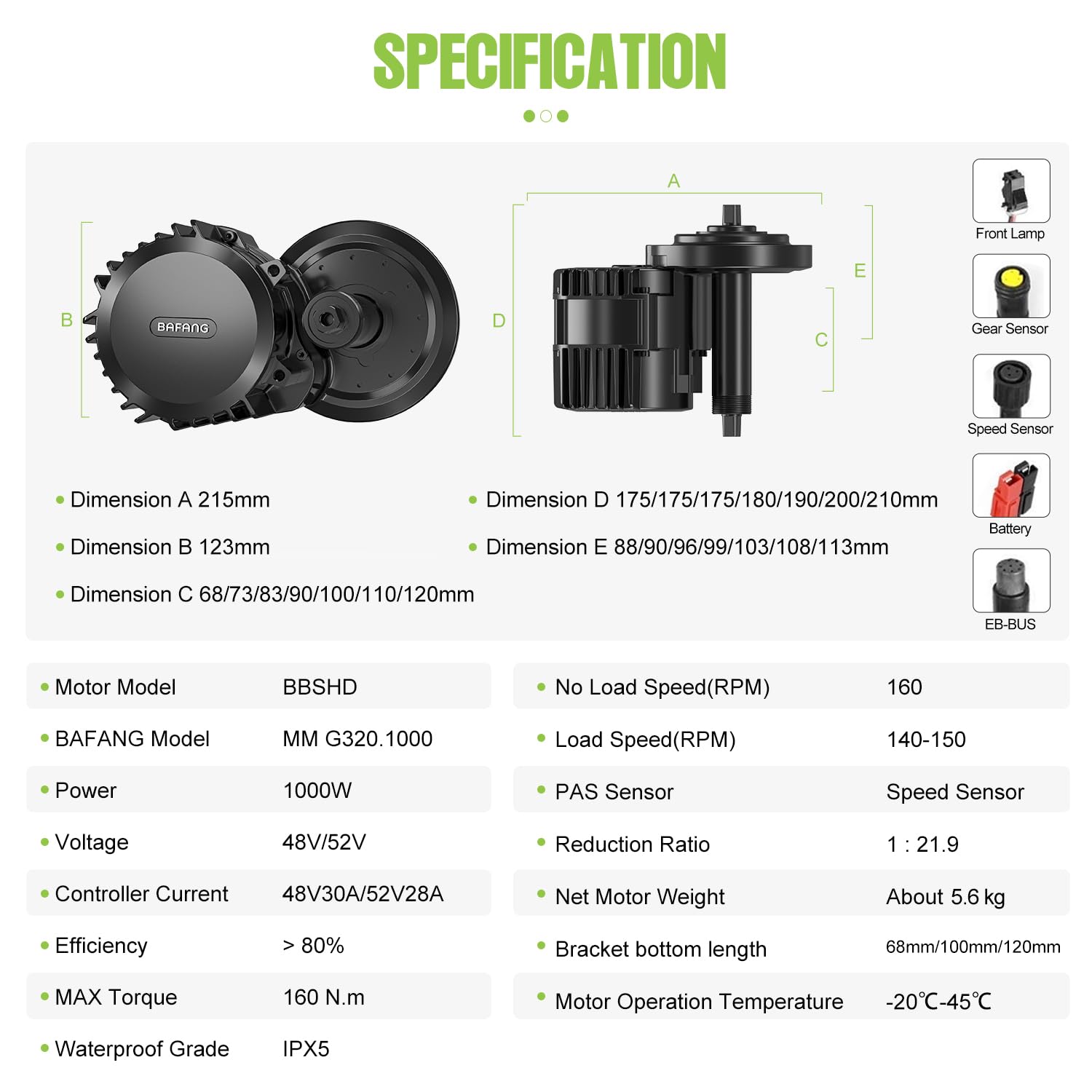 BAFANG 1000W Mid Drive Kit with Battery(Optional) BBSHD BBS03 Ebike Conversion Kit for Moutain Road Bike,City Bike,Tricycle