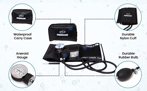 Primacare DS-9193 Classic Series Large Adult Size Professional Blood Pressure Kit with Aneroid Sphygmomanometer, Latex Free Inflation System BP Kit with Nylon Cuff