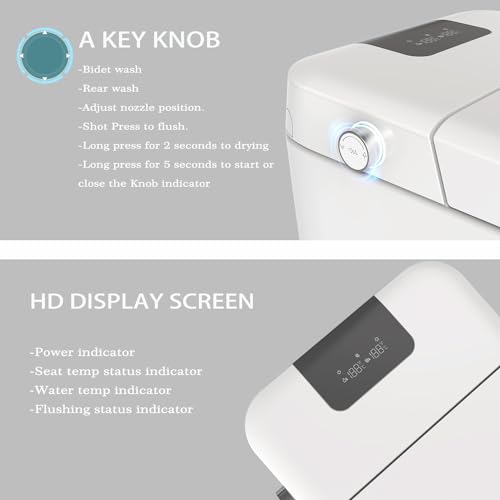 Auto Open/Close Lid Smart Toilet Bidet with Built-in Tank, Auto Flush & Wash, Elongated Heated Seat, Adjustable Water Temperature, and LED Light (1.28GPF)