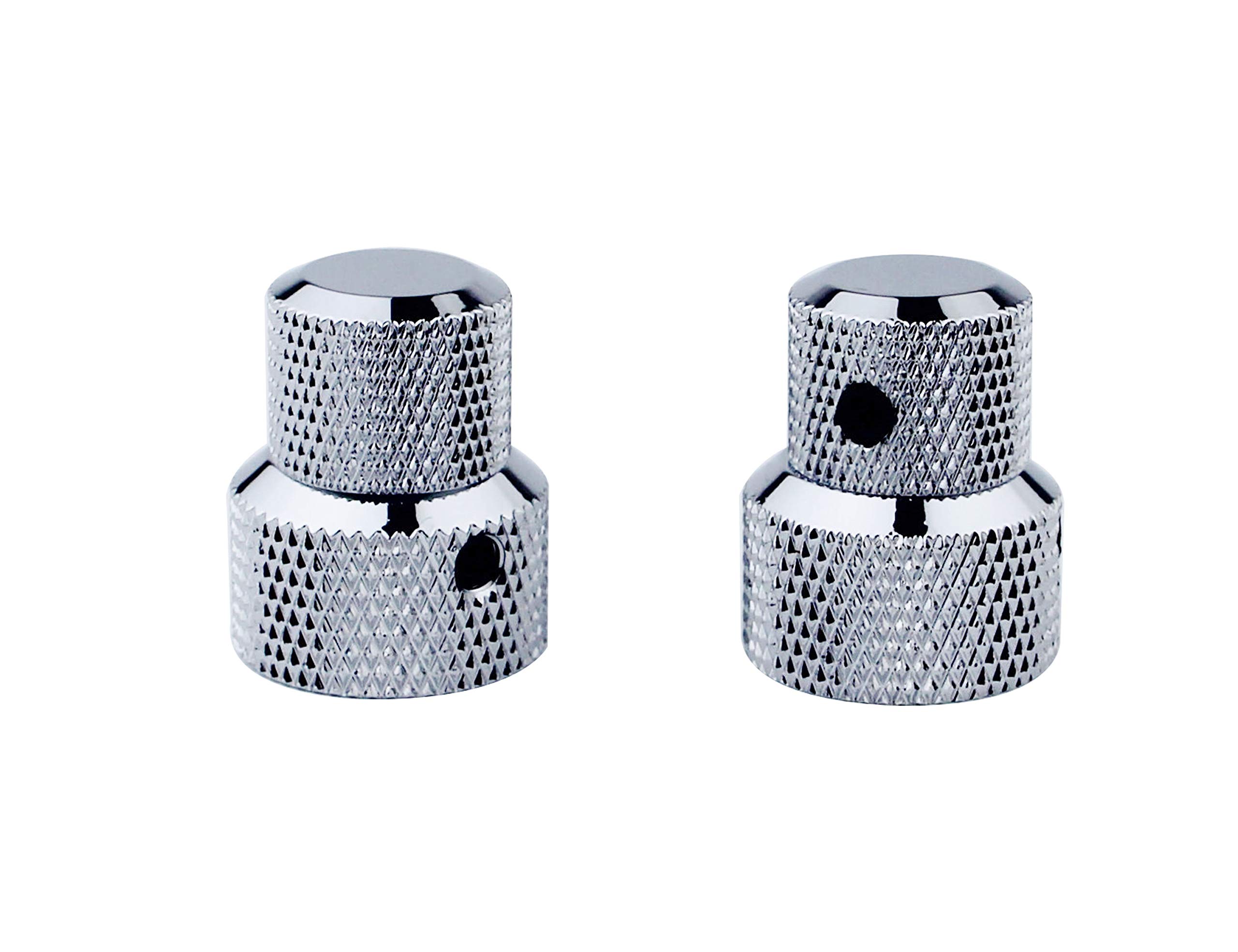 Guyker 2Pcs Brass Concentric Stacked Knobs, Dual Knurled Control Knobs, High Grade Dome Volume Tone Knob Replacement for Electric Guitar or Precision Bass - CNC Machined(Chrome)