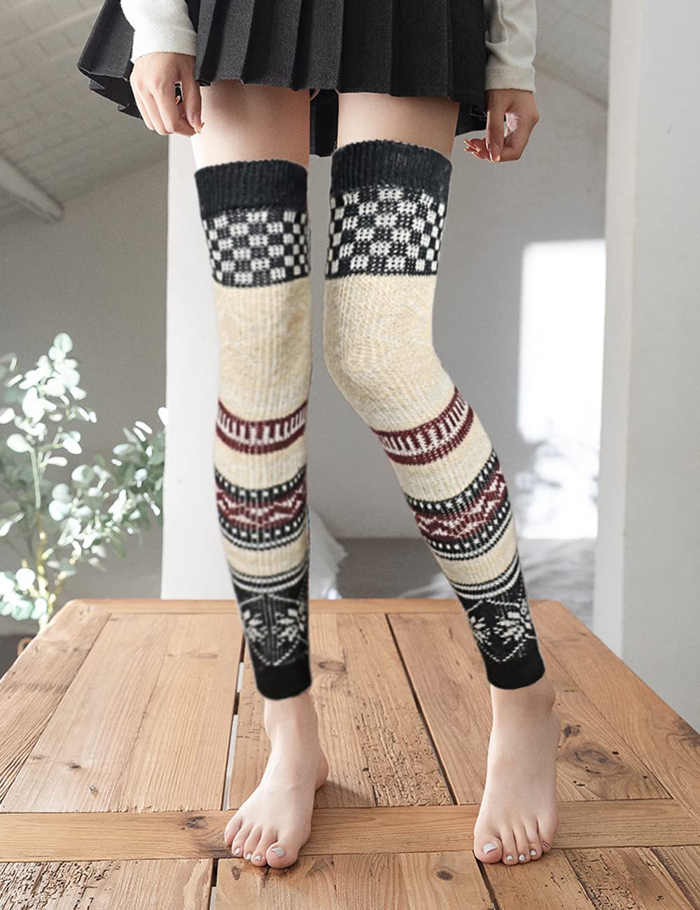 Anlaey Extra Long Cable Knit Over the Knee Thigh High Cotton Stocking Socks Leg Warmers Boot Socks for Women