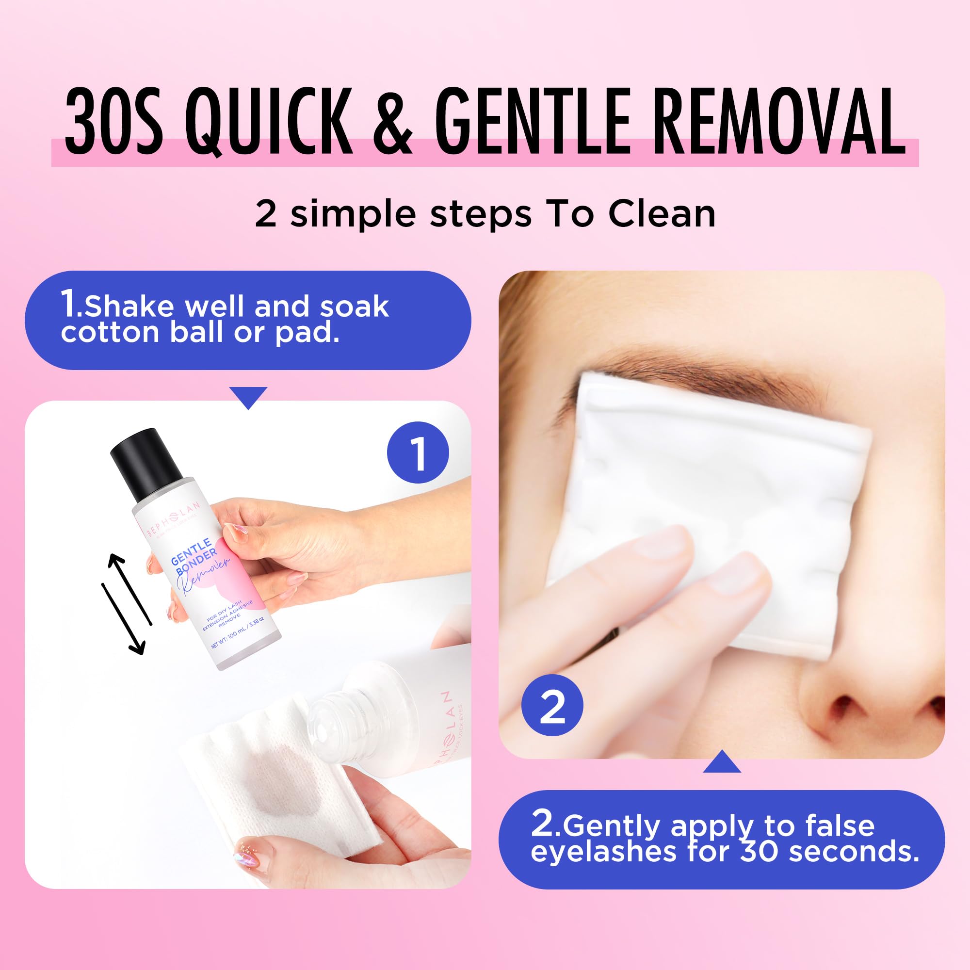 BEPHOLAN Cluster Lash Glue Remover 100ml, DIY Eyelash Extension Remover, Bond & Seal Adhesive Professional & Self Use, for Sensitive Eyes, Eye Makeup & Mascara Remover